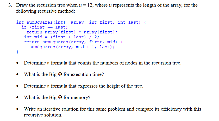 Solved 3. Draw the recursion tree when n=12, where n | Chegg.com