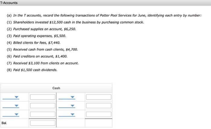 Solved Instructions Set up T accounts for Cash; Accounts | Chegg.com