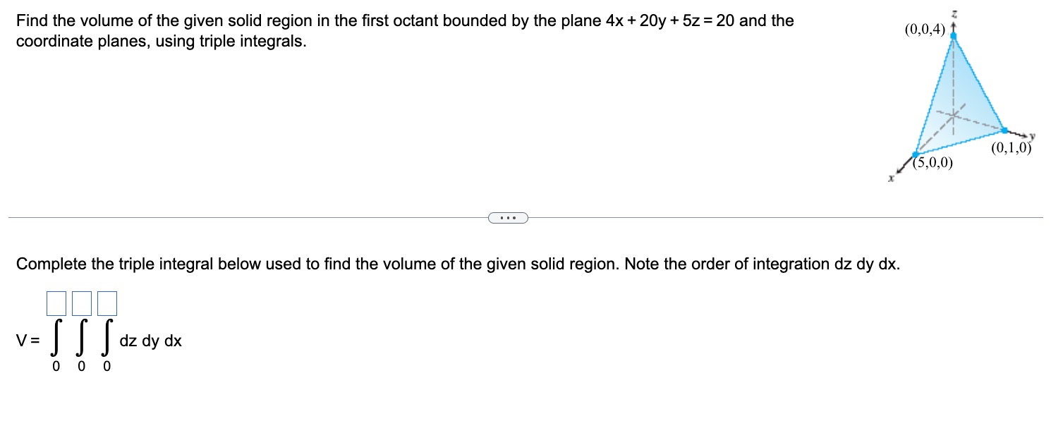 Solved Find the volume of the given solid region in the | Chegg.com