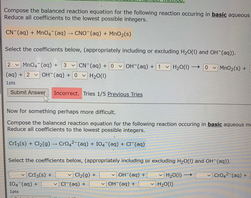 Solved Compose The Balanced Reaction Equation For The