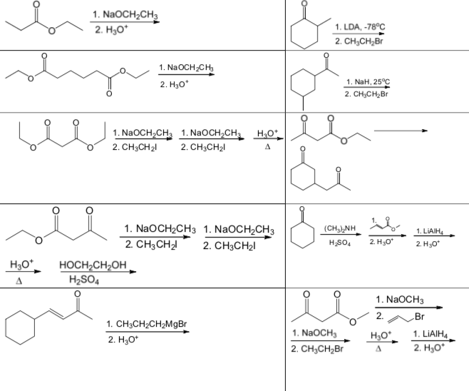 Solved 1. NaOCH2CH3 2. H3o 1. LDA, -78°C 2. CH3CH2Br 1. | Chegg.com
