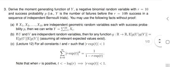 Solved 3. Derive the moment generating function of Y, a | Chegg.com