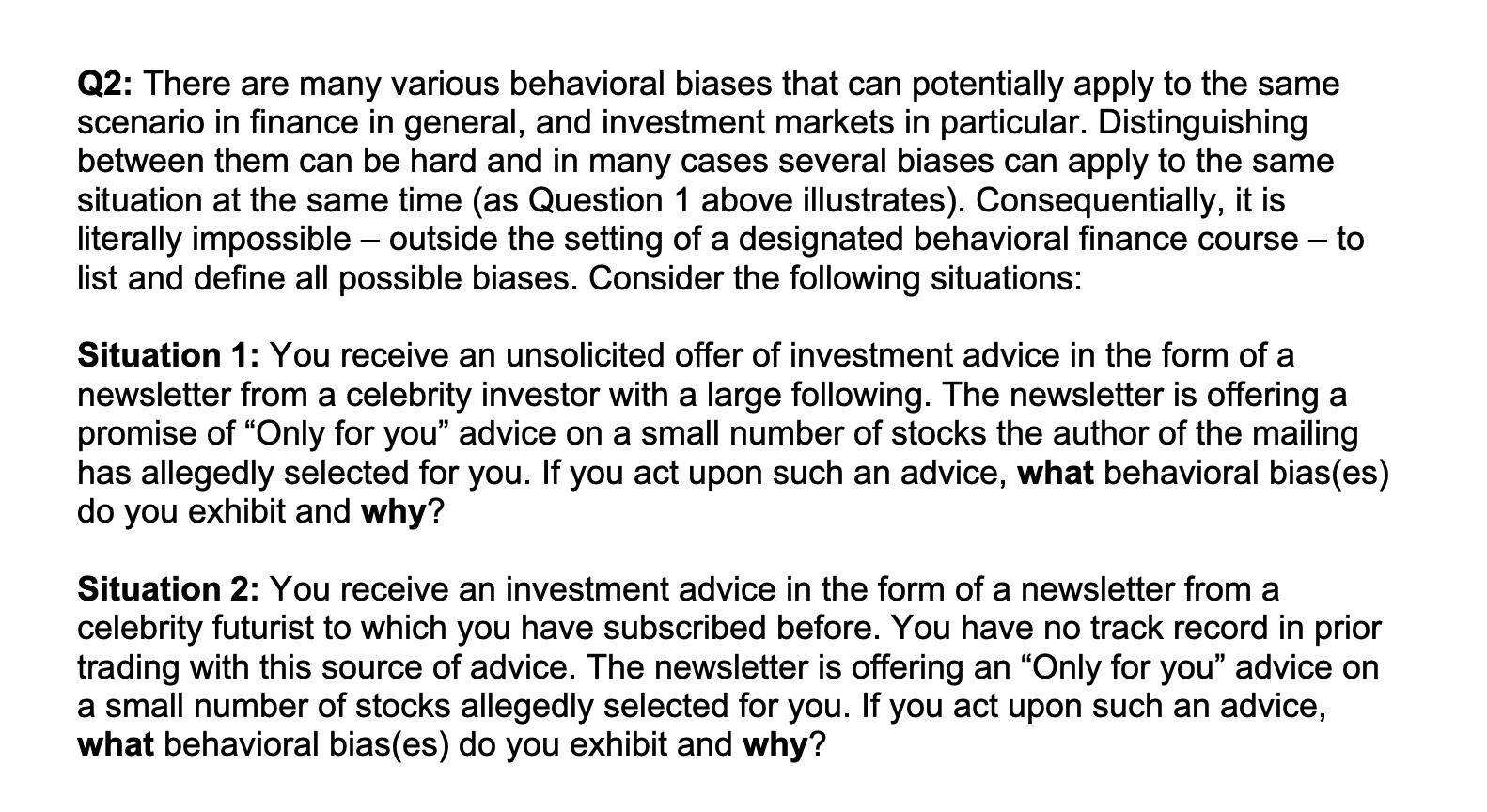 Q2: There are many various behavioral biases that can | Chegg.com