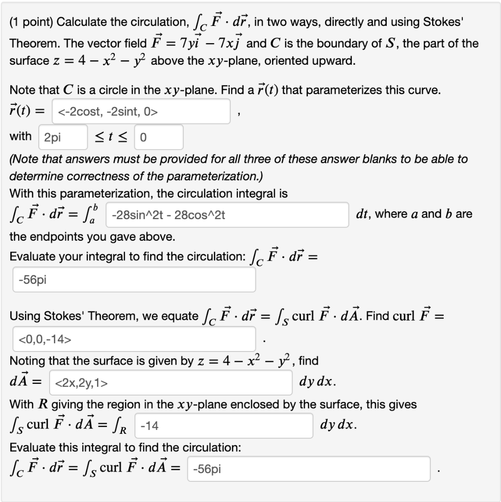(1 point) Calculate the circulation, ∫CF⋅dr, in two | Chegg.com