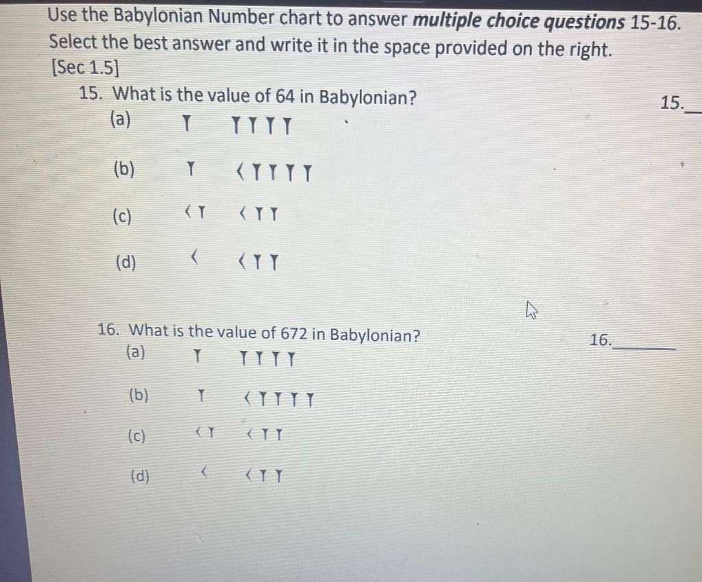 Solved Use the Babylonian Number chart to answer multiple | Chegg.com