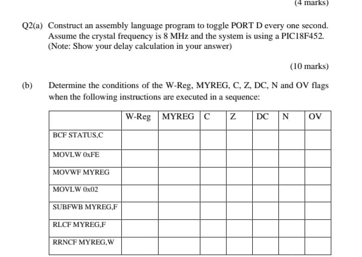 Solved (4 marks) Q2(a) Construct an assembly language | Chegg.com