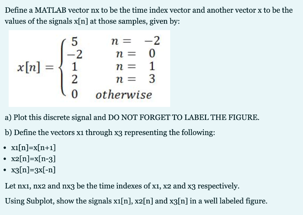 Solved Define a MATLAB vector nx to be the time index vector | Chegg.com