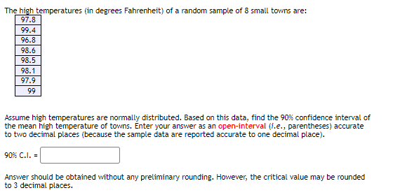 Solved The high temperatures (in degrees Fahrenheit) of a | Chegg.com