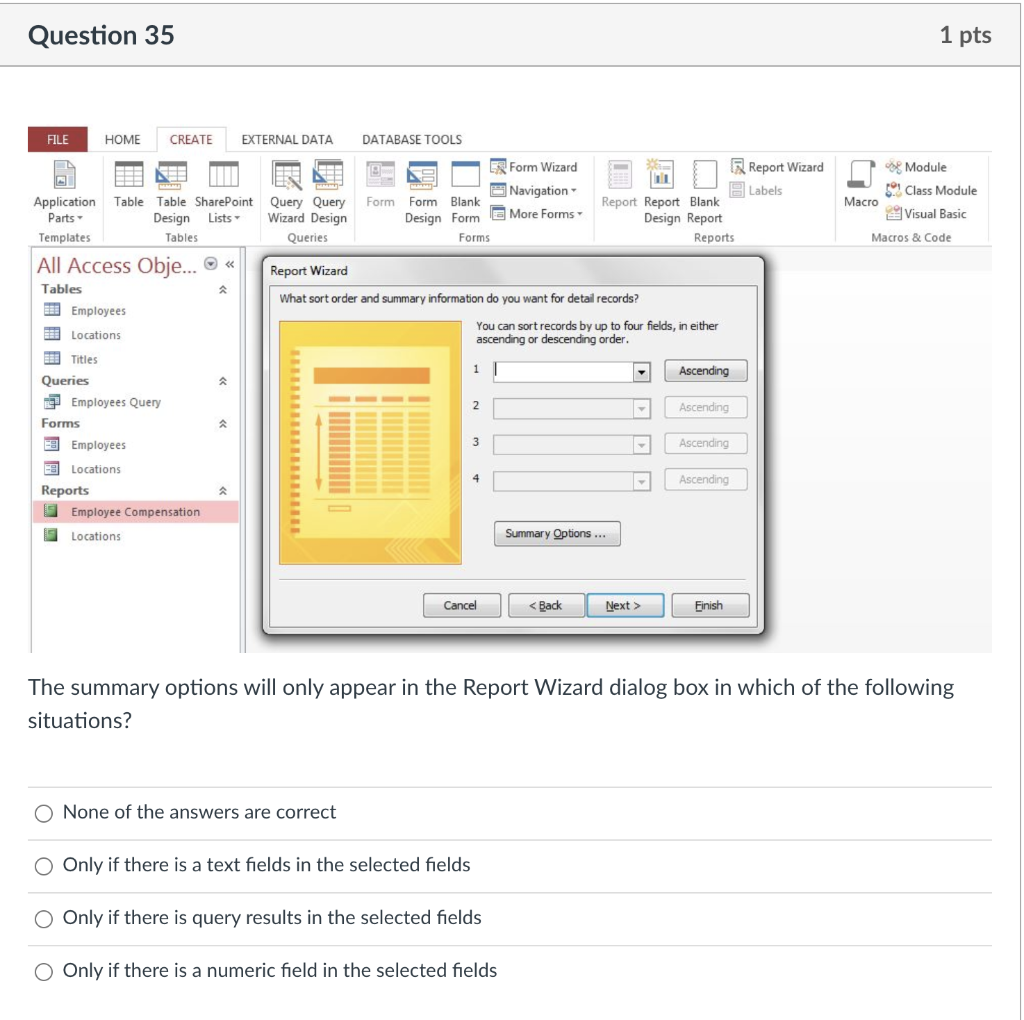 Solved Question 35 1 pts FILE HOME CREATE EXTERNAL DATA | Chegg.com