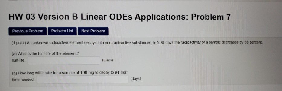 Solved HW 03 Version B Linear ODES Applications: Problem 7 | Chegg.com