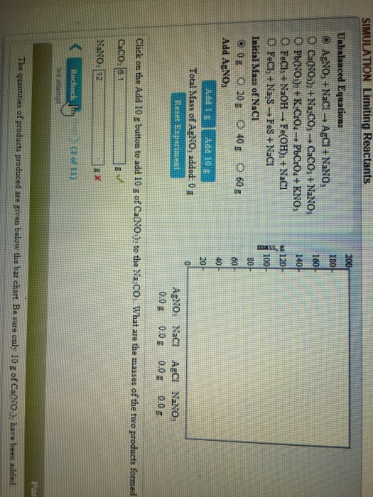 Solved SIMULATION. Limiting Reactants " ," "mmmmm Unbalanced | Chegg.com