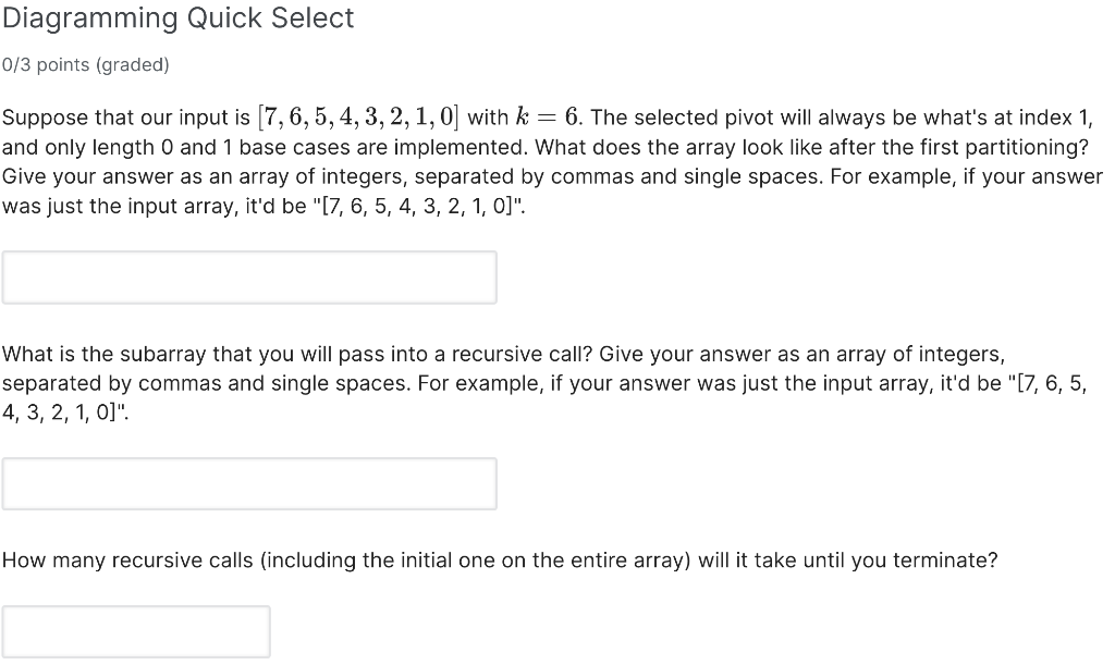 Diagramming Quick Select 1. Suppose that our input is | Chegg.com