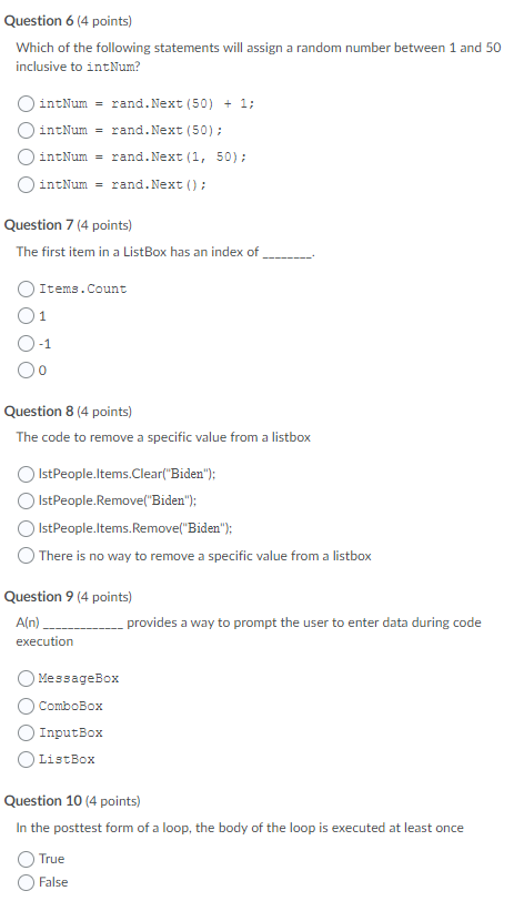 Solved This should always be used with a ListBox to ensure | Chegg.com