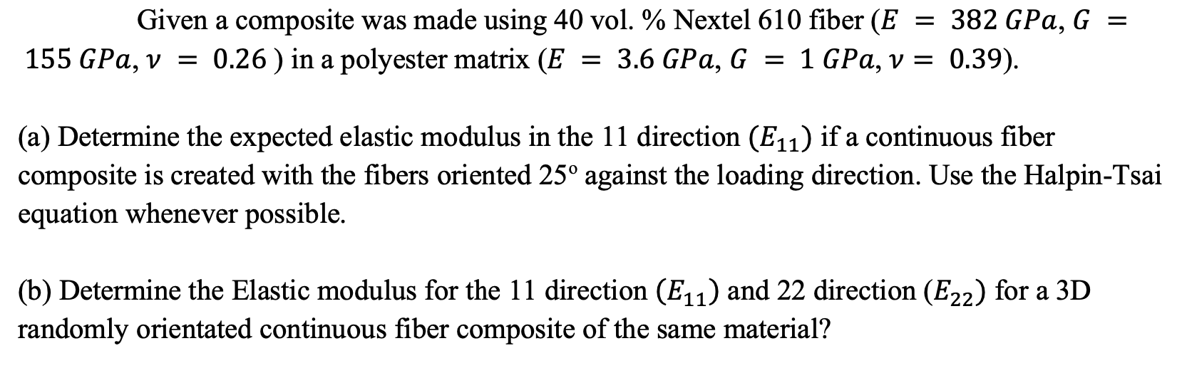 Given a composite was made using 40 vol. % Nextel 610 | Chegg.com