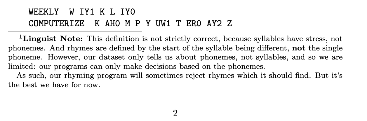 Solved 1 Overview You will write a program named rhymes.py . | Chegg.com