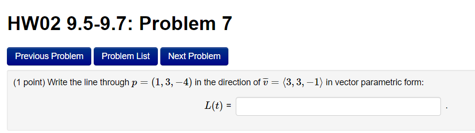 Solved 1 point) Write the line through p=(1,3,−4) in the | Chegg.com