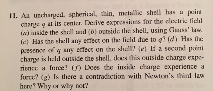 Solved 11. An uncharged, spherical, thin, metallic shell has | Chegg.com