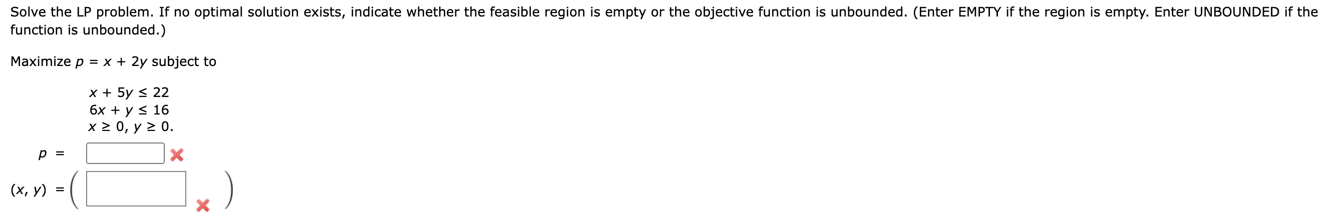 Solved function is unbounded.) Maximize p=x+2y subject to | Chegg.com