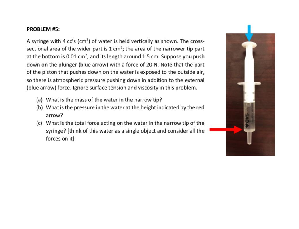 Solved A syringe with 4cc 's (cm3) of water is held | Chegg.com