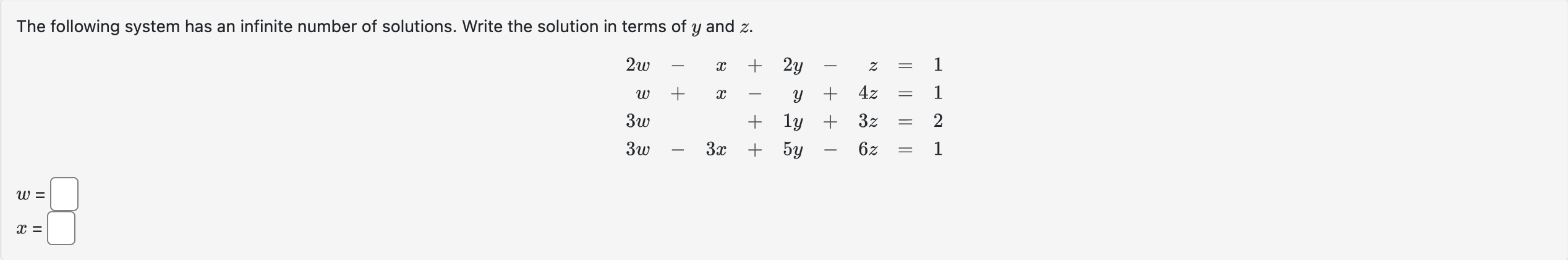 Solved The following system has an infinite number of | Chegg.com