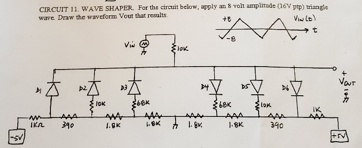 Solved CIRCUIT 11. WAVE SHAPER. For the circuit below, apply | Chegg.com