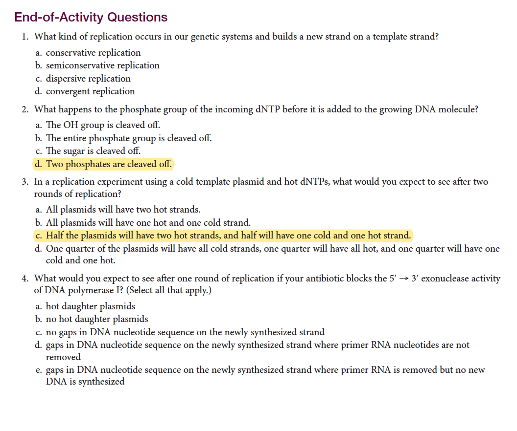 Solved End-of-Activity Questions 1. What kind of replication | Chegg.com