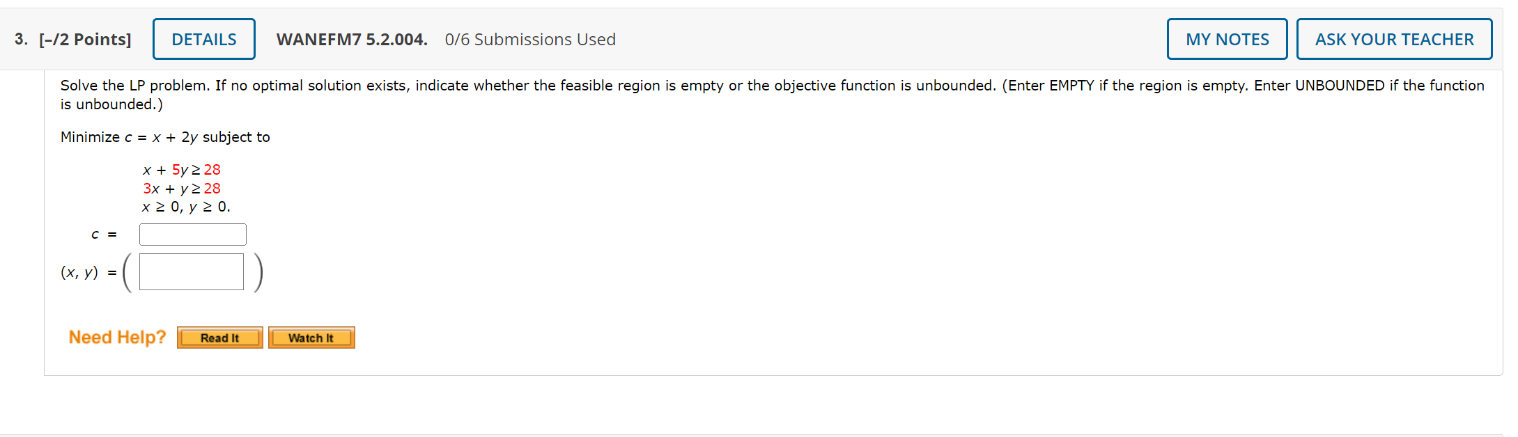 Solved 3. [-/2 Points] DETAILS WANEFM7 5.2.004. 0/6 | Chegg.com