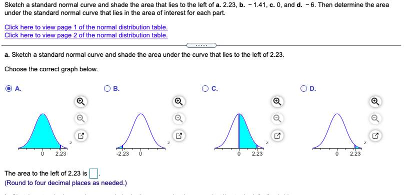 Solved Sketch a standard normal curve and shade the area | Chegg.com