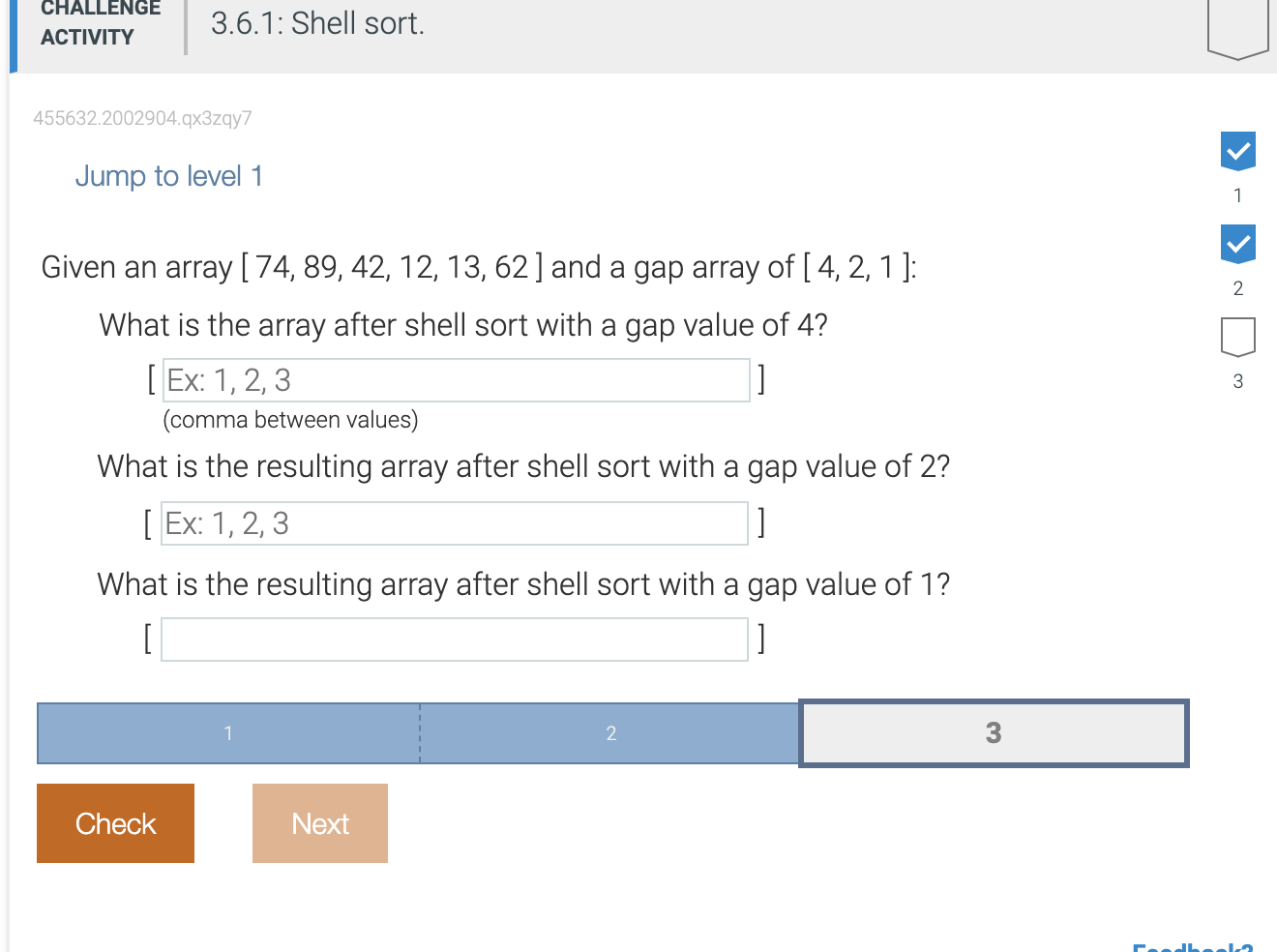 Solved Given an array [74,89,42,12,13,62] and a gap array of | Chegg.com