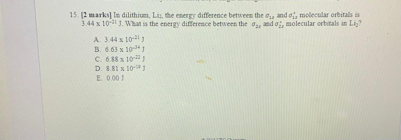Solved 15. [2 marks] In dilithium, Liz, the energy | Chegg.com