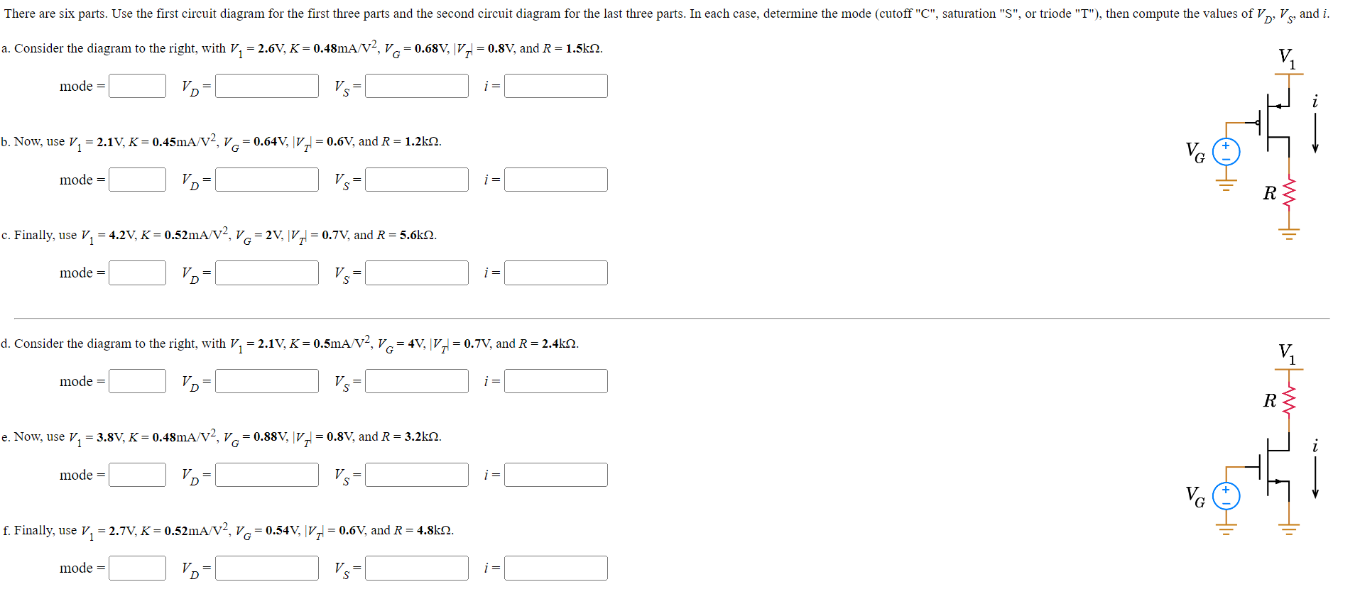 mode=VD= VS=[ ]i=[ mode = VD=[ VS= ]i=[ c. Finally, | Chegg.com