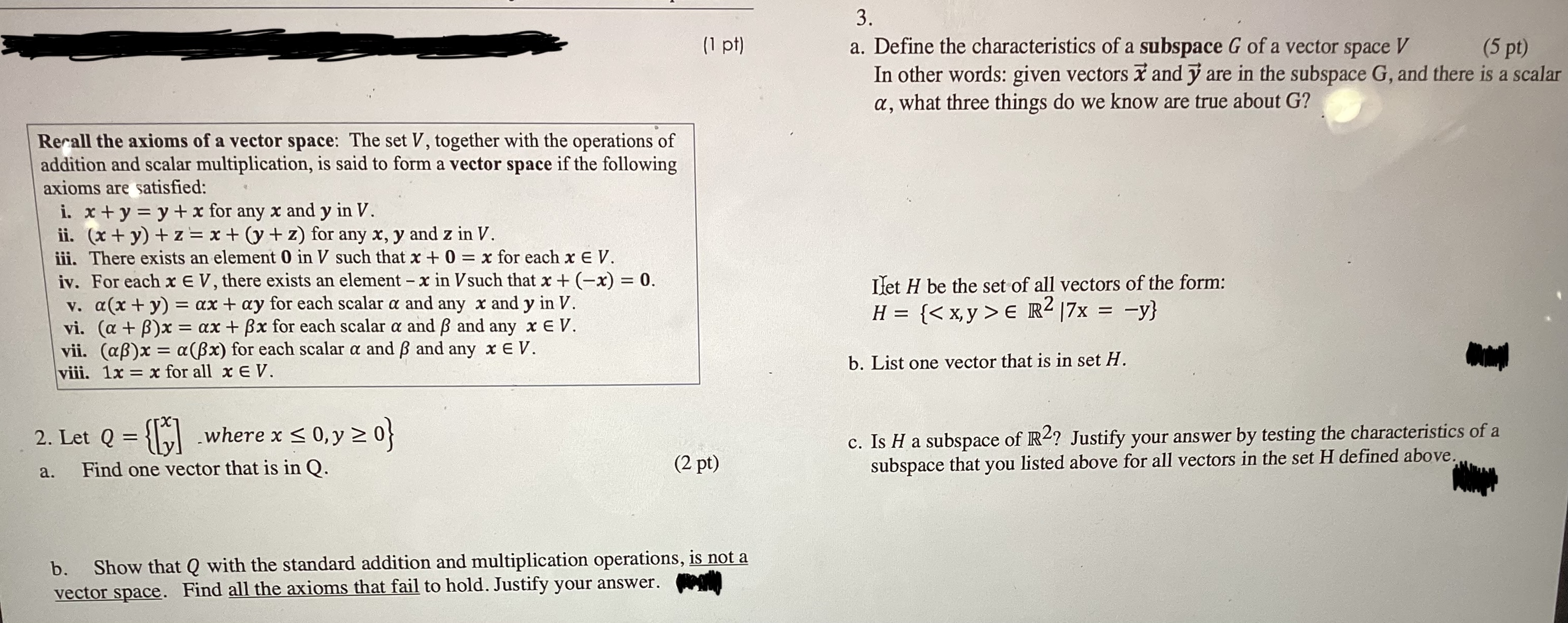 Solved Rerall the axioms of a vector space: The set \\( V | Chegg.com