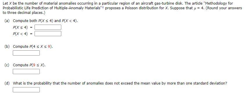Solved Let X be the number of material anomalies occurring | Chegg.com