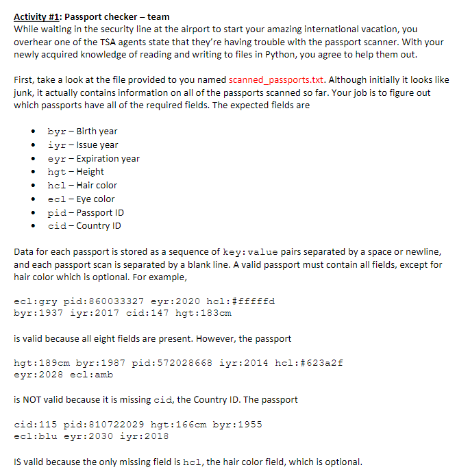 Solved Activity \#1: Passport checker - team While waiting | Chegg.com