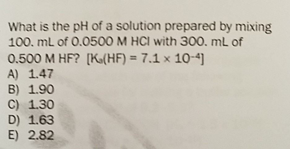 Solved What is the pH of a solution prepared by mixing 100. | Chegg.com