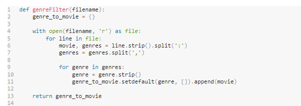Solved Genre Filter Function Name: genreFilter() Parameters: | Chegg.com