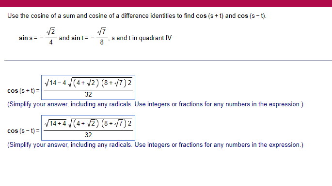 Solved Use the cosine of a sum and cosine of a difference | Chegg.com