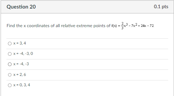 Solved Find the x coordinates of all relative extreme points | Chegg.com
