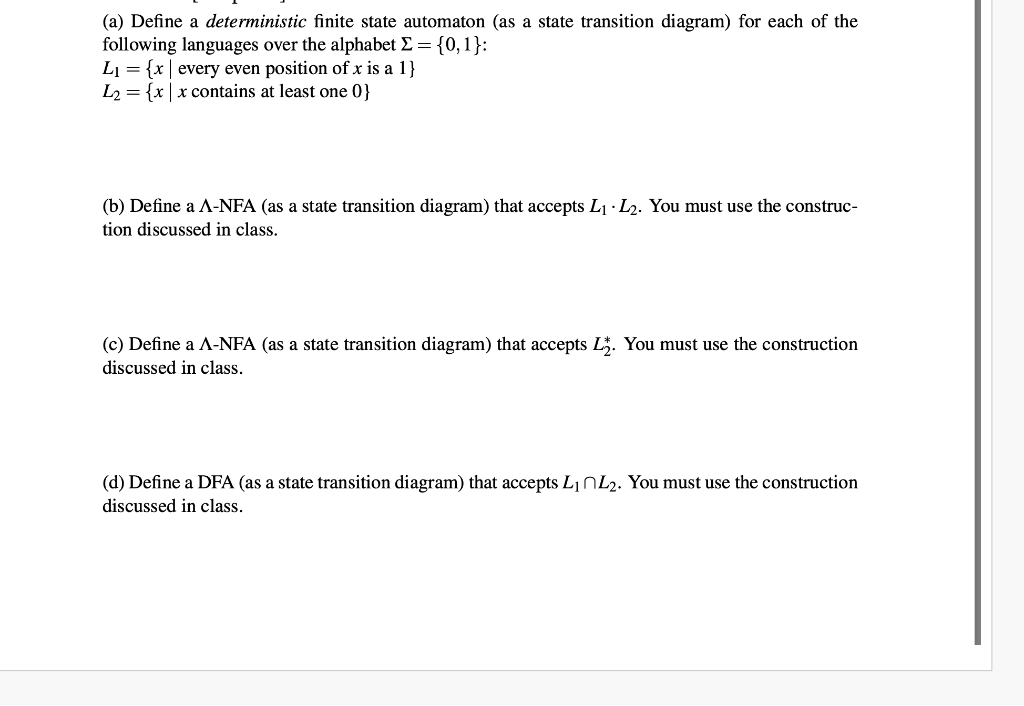 (a) Define a deterministic finite state automaton (as | Chegg.com