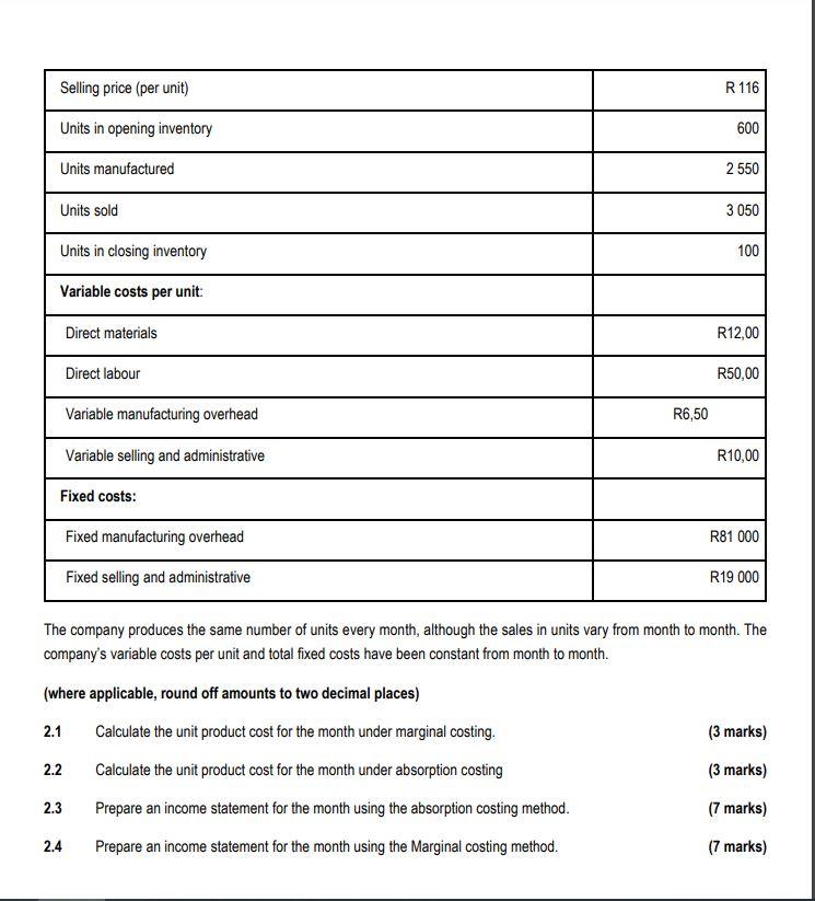 Solved Selling price (per unit) R 116 Units in opening | Chegg.com
