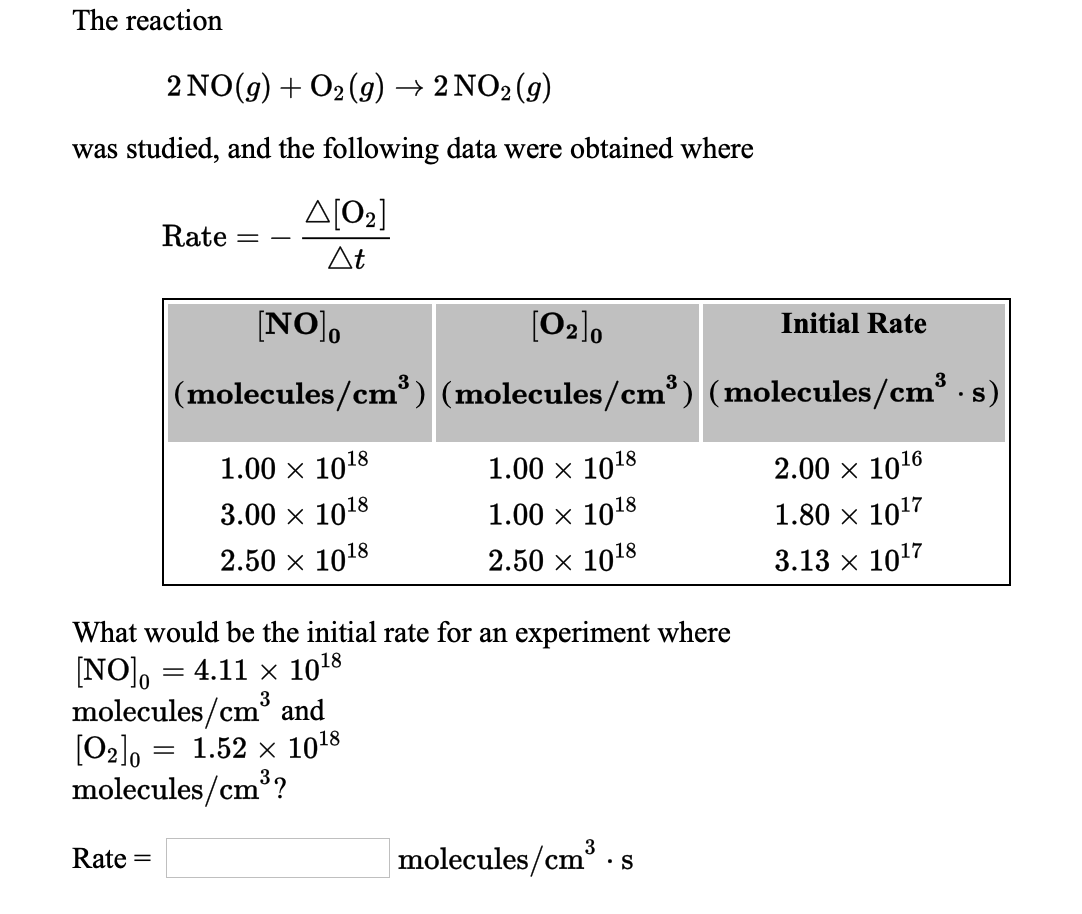 Solved The reaction 2 NO(g) + O2(g) +2 NO2(g) was studied, | Chegg.com