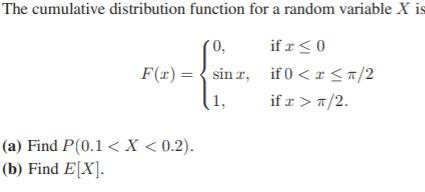 Solved The cumulative distribution function for a random | Chegg.com