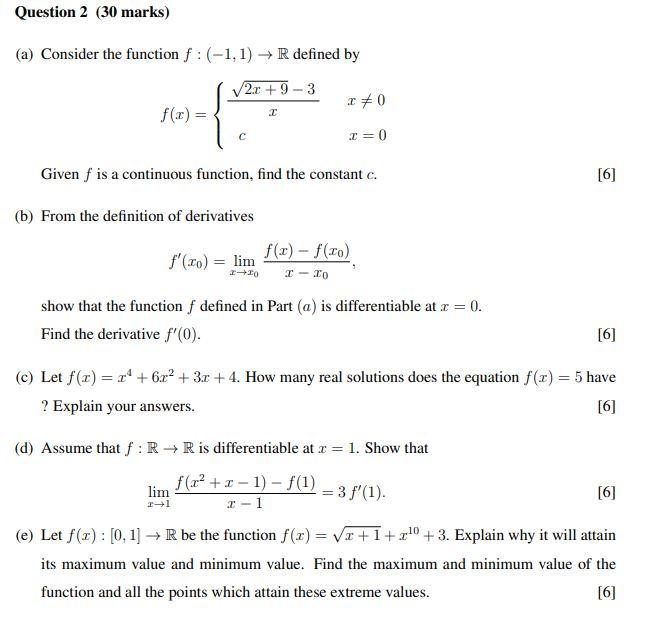 Solved Question 2 30 Marks A Consider The Function F 9810