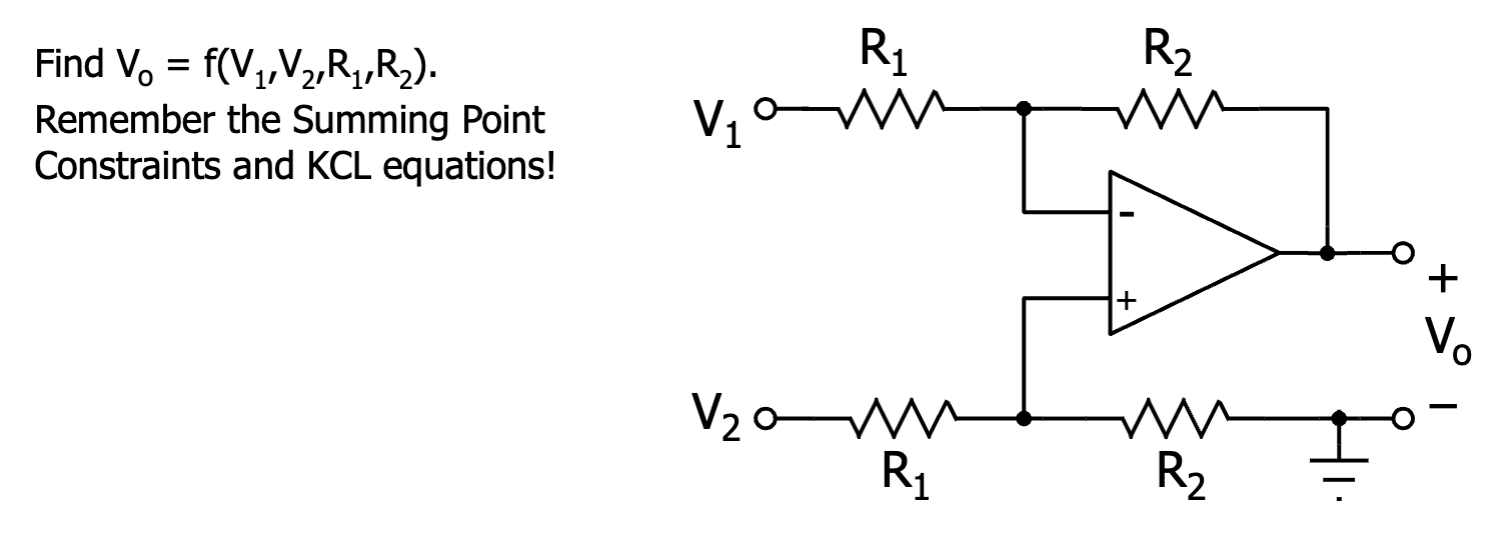 Solved Find V0=f(V1,V2,R1,R2). Remember the Summing Point | Chegg.com