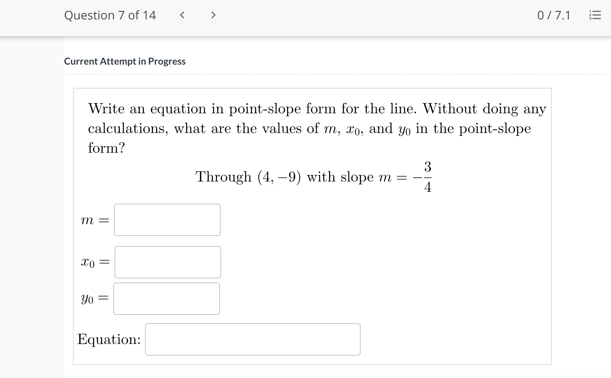 Solved Current Attempt in Progress Write an equation in | Chegg.com