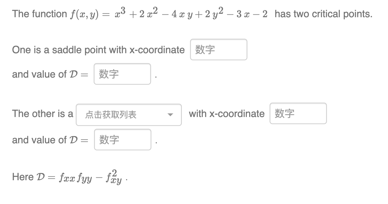Solved The function f(x,y)= x3+2 x2−4 x y+2 y2−3 x−2 has two | Chegg.com