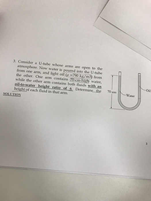 Solved 3. Consider a U-tube whose arms are open to the | Chegg.com