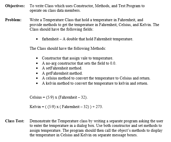 Solved Objectives To Write Class Which Uses Constructor 