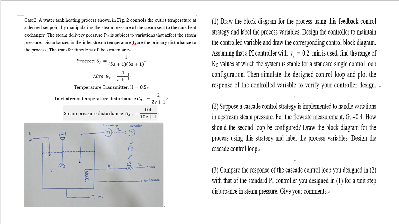 Solved Case2. A water tank heating process shown in Fig. 2 | Chegg.com