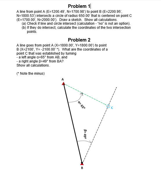 Solved Problem 1 A line from point A(E=1200.49′,N=1700.98′) | Chegg.com